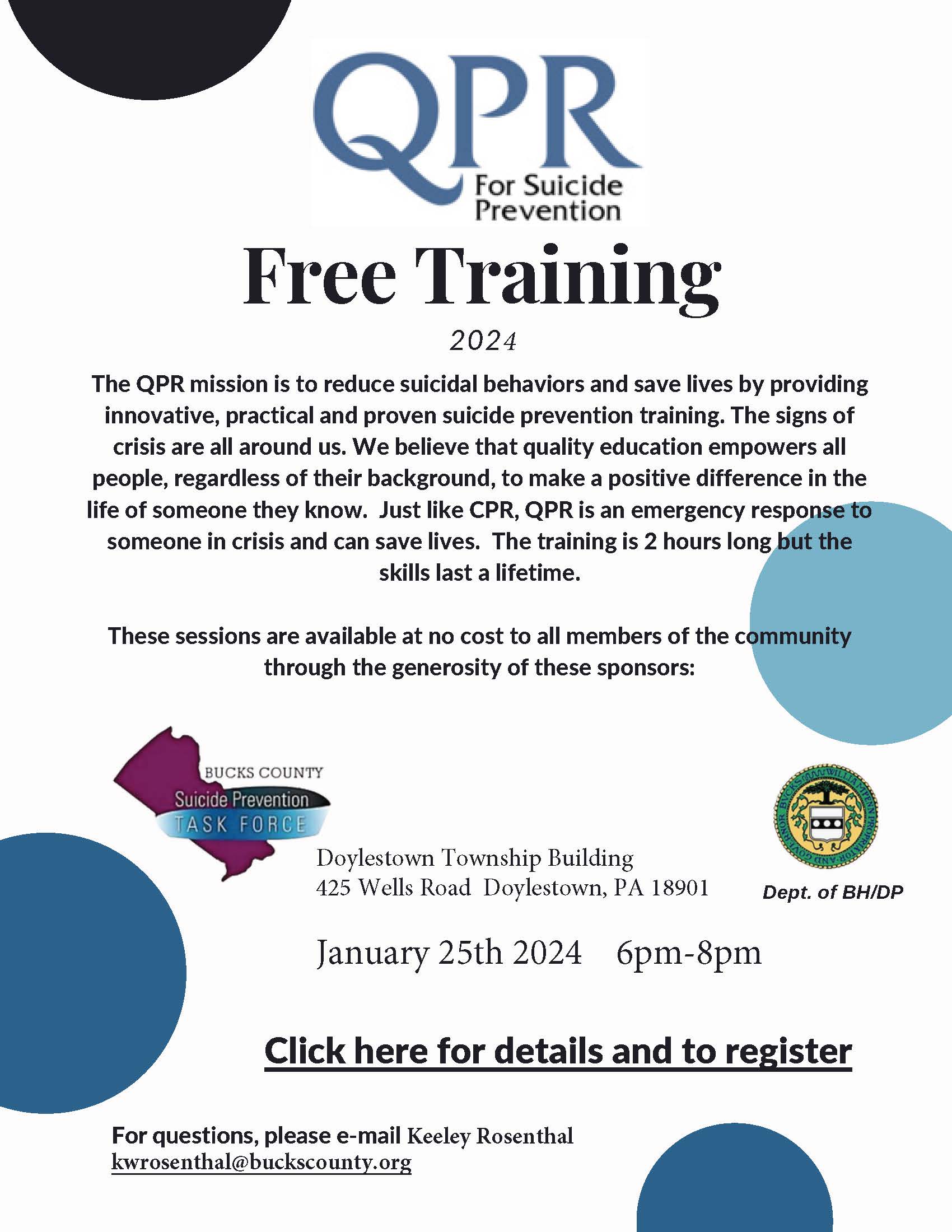 Upcoming QPR Training – Bucks County Suicide Prevention Task Force
